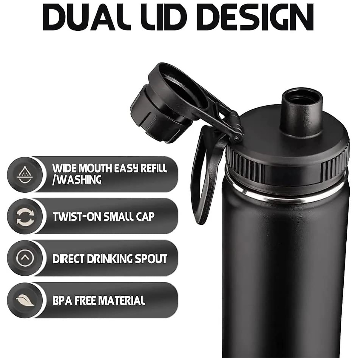 WAASS Sports Water Bottle - 32 Oz,Leak Proof, Vacuum Insulated Stainless Steel, Double Walled Hot & Cold Drink