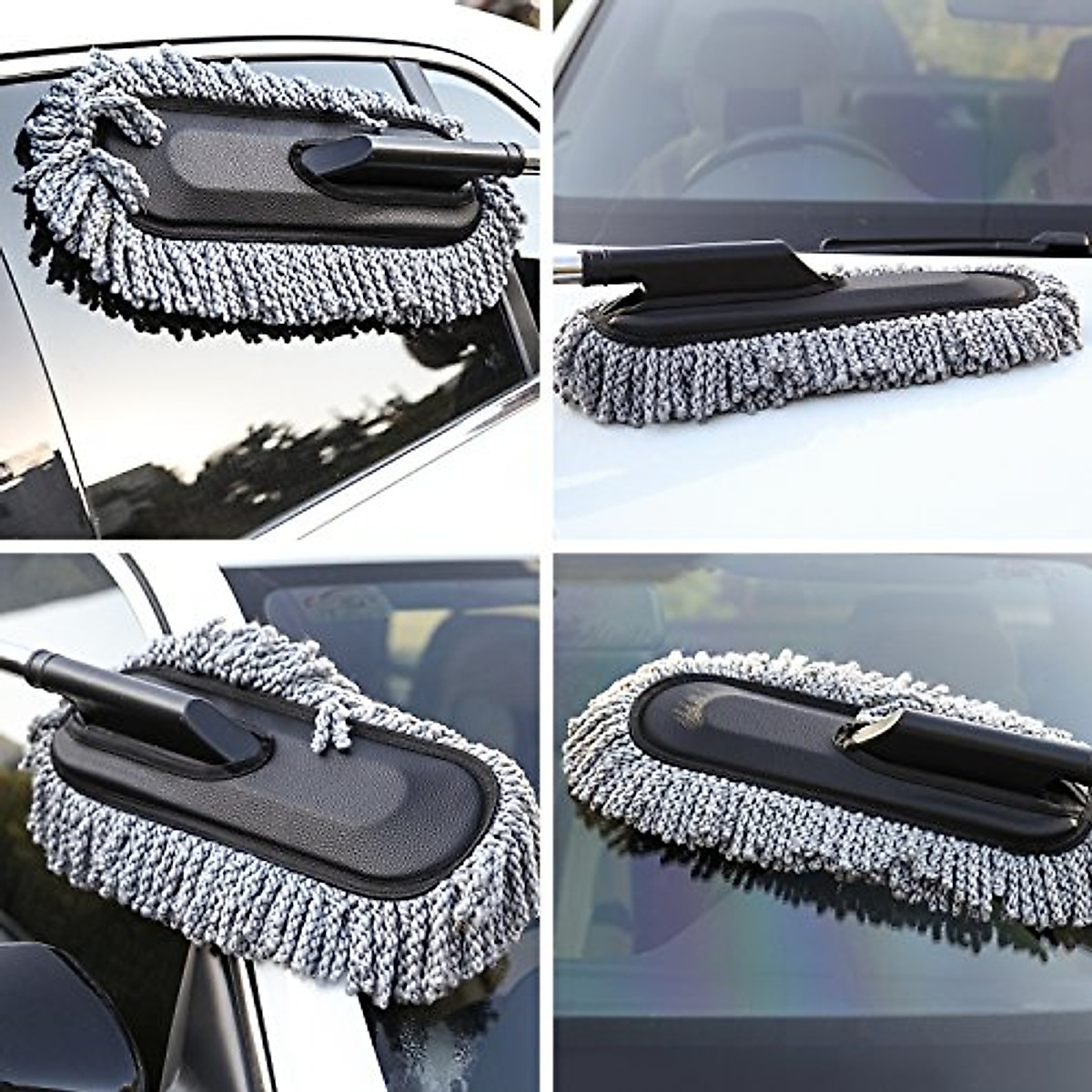 MoKo Car Duster, Multipurpose Car Wash Brush Exterior and Interior Microfiber Duster with Extendable Handle for Cleaning - Grey