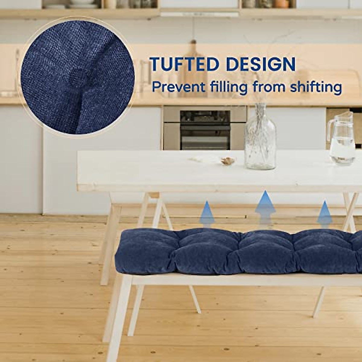 sutailocus Bench Cushion,2 Ties and Non-Slip Bottom,Tufted Bench Cushions for Indoor/Outdoor Furniture,for Bench/Window/Piano/Porch/Swing,Custom Size Bench Cushion (30x14x4 Inch, Blue)