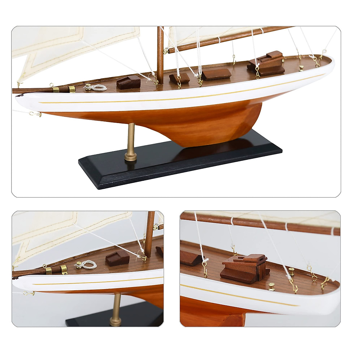 NAUTIMALL 25" Wooden Sailboat Model Classic Columbia America's Cup Ship Nautical Yacht Sailboat Decor