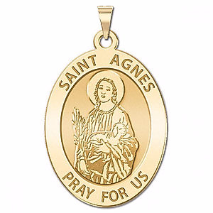 PicturesOnGold.com Saint Agnes of Rome Oval Religious Medal - - 3/4 Inch X 1 Inch -Sterling Silver