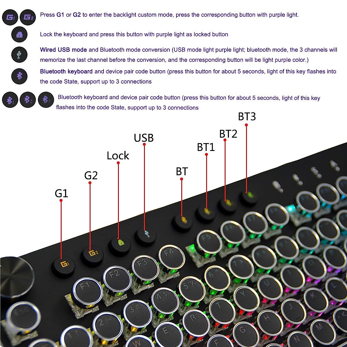 MK11 RGB Mechanical Keyboard Wireless/Wired Multi-Device Gaming Keyboard-Blue Switch-RGB LED Backlit-87 Keys for PC/Mac/iPad/iPhone/Smartphone/Laptop (Black)