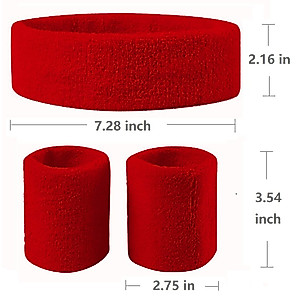 Sweatbands (Headband/Wristband Set) for Working Out,80's costume party (Red, OneSize)