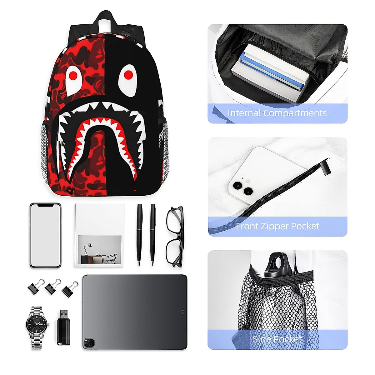 EWMAR Red-Black Shark 15 Inch Lightweight Student Shoulder Bag Suitable For Going Out, Office Study And Use