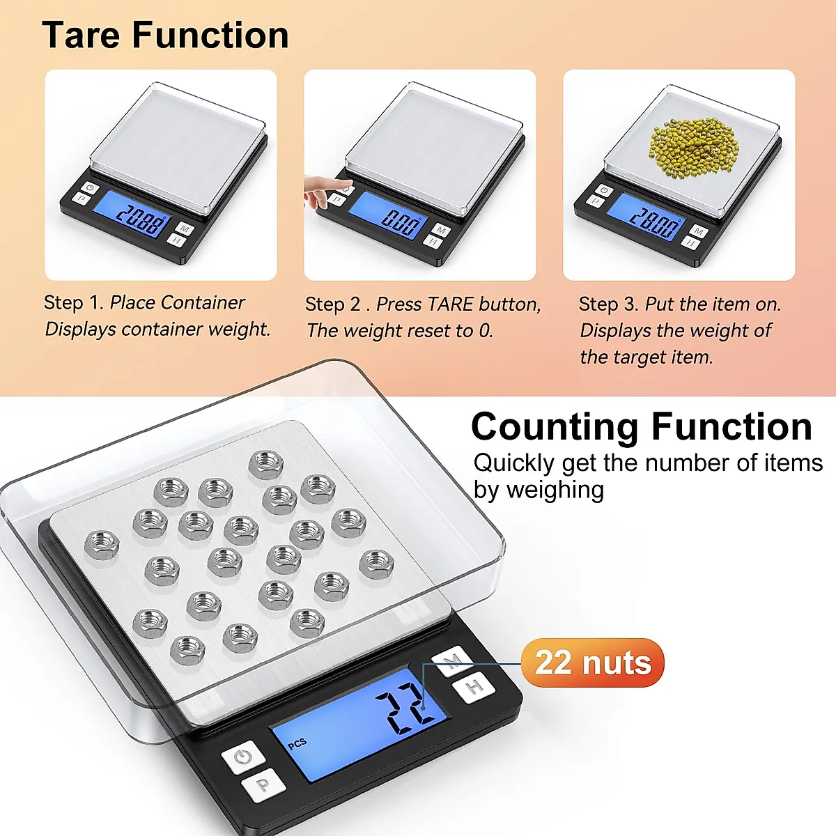 BOMATA 0.01g/1kg Upgraded Small Digital Scale, USB Rechargeable, with Larger Display and Hold,Tare Function, 9 Units, High Precision Digital Scale Grams and oz for Small Item, Kitchen…