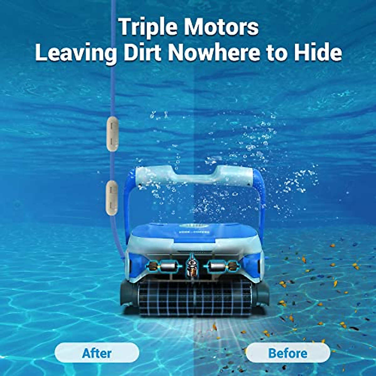 Rock&Rocker Upgraded Powerful Automatic Pool Cleaner, Robotic Pool Vacuum Cleaner with Wall Climbing, Two Larger Filter Baskets and 50FT Floated Cord, Easy to Clean Above/In-ground Swimming Pool
