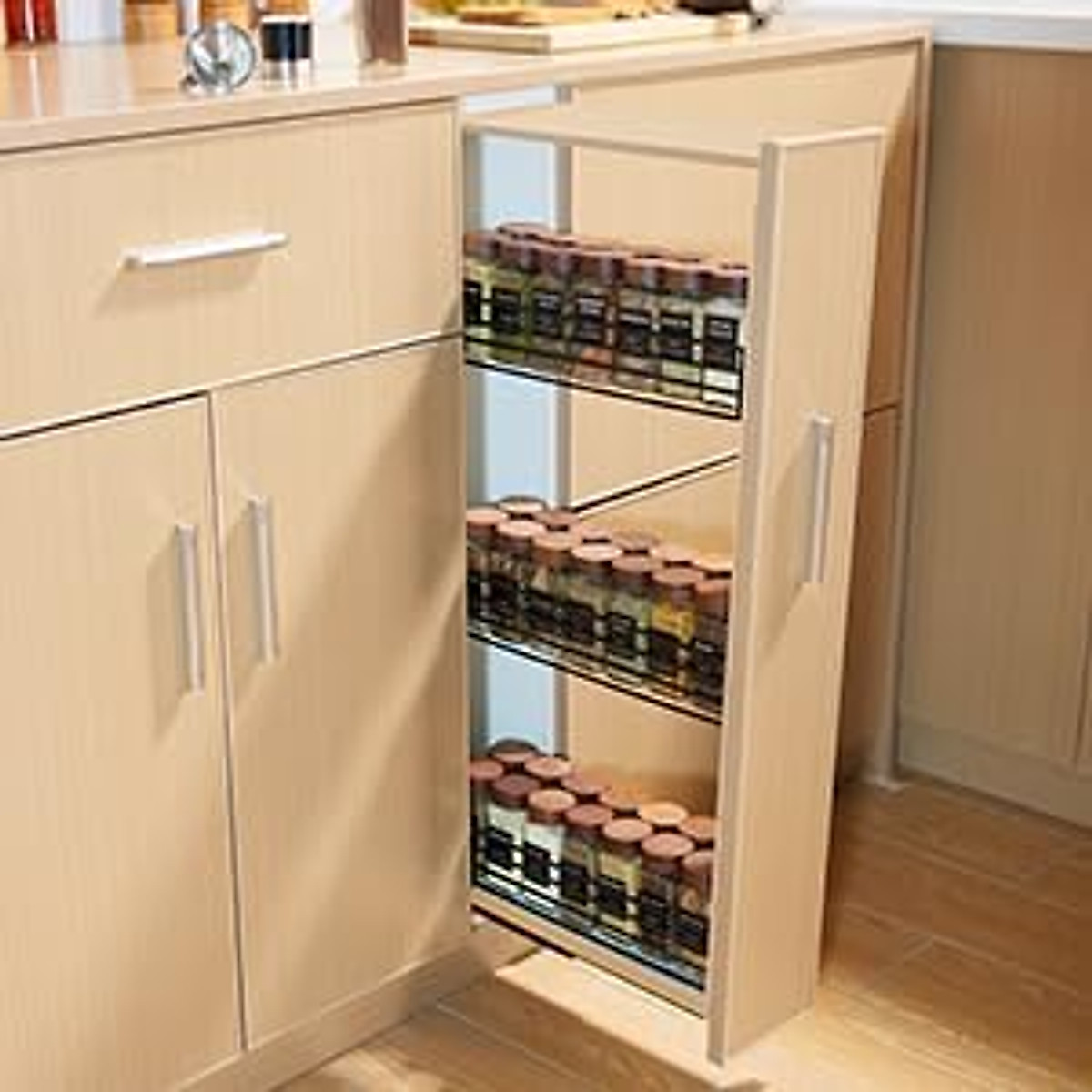 Yangbaga 24Pcs Glass Spice Jars with Labels，4oz Empty Square Spice Bottles with acacia wood lid & Shaker Lids and Silicone Collapsible Funnel Included