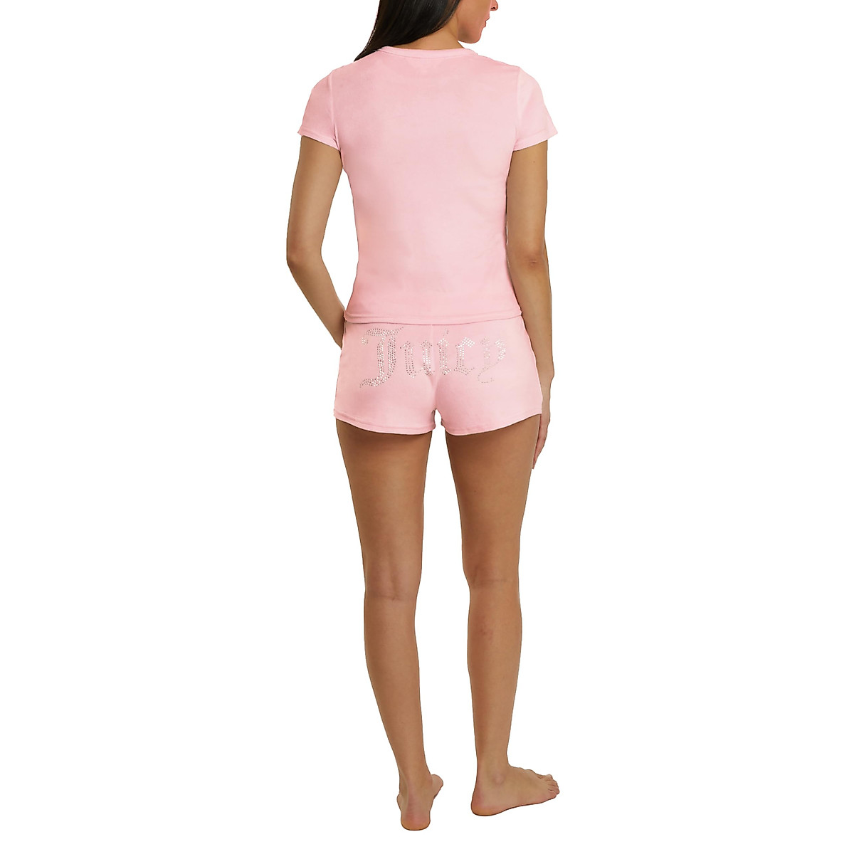 Juicy Couture Velvet Pajama 2 Piece Lounge Sleepwear Short Set for Women (US, Alpha, Large, Regular, Regular, Lola Pink)