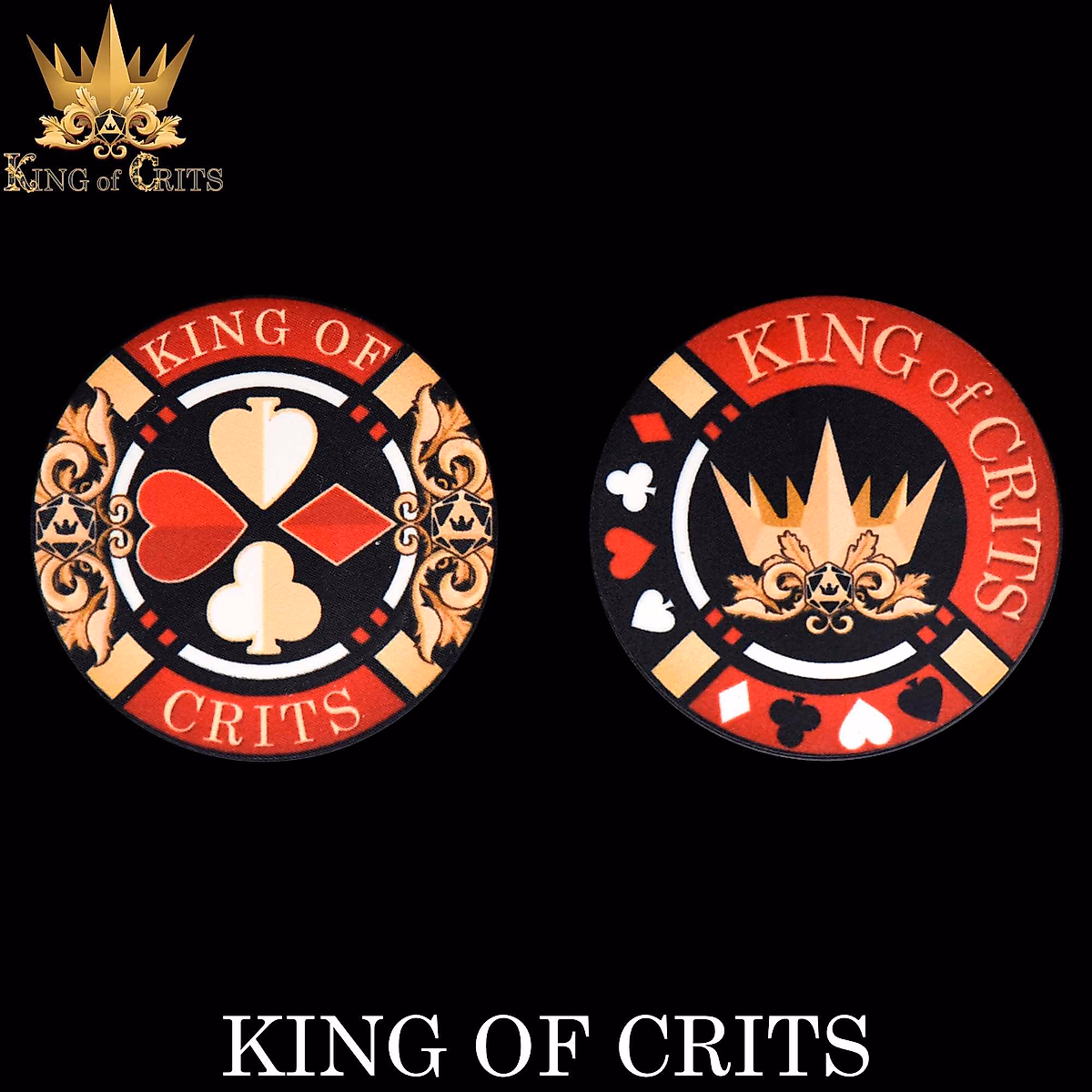 King of Crits Poker 11 Dice Set with Real Poker Chip | Vegas Themed Gambler Polyhedral Dice Set | DND MTG Board Game Dice