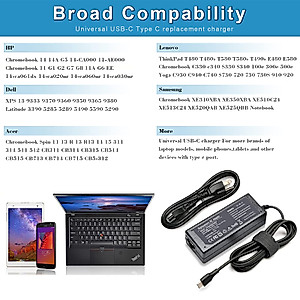 65W 45W USB-C Type C Charger Adapter for Dell XPS 13 9350 9360 9365 9370 9380 Latitude 7390 7275 7370 5175 5285 5290 2-in-1 Chromebook 3380 3100 LA45NM150 LA65NM170 2YKOF 04RYWW 0HDCY5 Power Supply