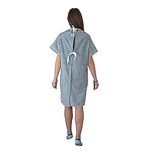 Elaine Karen Deluxe 3 Pack Cotton Blend Hospital Patient Gown - Back Tie, 41" Long & 52" Wide, Easy Care, Soft & Comfortable Gowns – One Size Fits All Blue