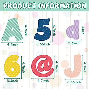 72 Pieces Boho Prints Letters Cutout Rainbow Bulletin Board Letters Boho Letter and Number Accents Boho Rainbow Texture Letters Wall Decors with 60 Glue Point Dots for Kids Nursery School Classroom