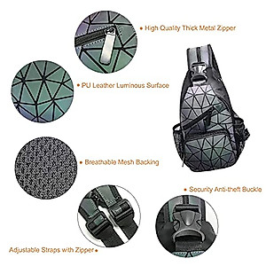 PYFK Geometric Backpack Luminous Holographic Purse Color Changes Flash Reflective Bag For Cycling Fashion Sling Bag for Women(Prism)