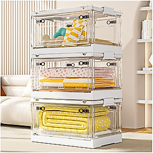 CTSNSLH 144QT Clear View Storage Bins with Lids, Stackable Storage Bins with Doors and Wheels, Storage Box, Large Closet Organizers and Storage for Home, Dorm