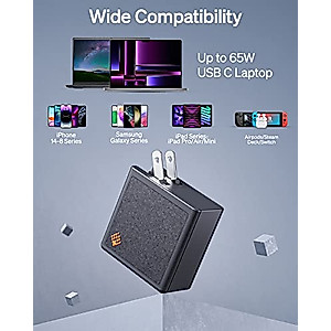 𝐒𝐥𝐢𝐦𝐐 65W,45W Laptop Charger：USB C GAN AC Adapter - Foldable Mini Wall Plug for Lenovo,Dell,Chromebook,iPhone, iPad