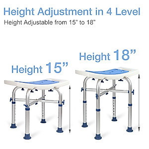 LandTale Shower Stool with Back Heavy Duty 500Lbs, Tool-Free Assembly, Anti-Slip, Sturdy Height Adjustable Bath Chair, Narrow Bathtub Shower Saet for Elderly, Senior, Handicap & Disabled