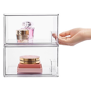 Vtopmart Stackable Makeup Organizer Storage Drawer, 4.4'' Tall Acrylic Bathroom Organizers，Clear Plastic Storage Bins For Vanity, Undersink, Kitchen Cabinets, Pantry Organization and Storage