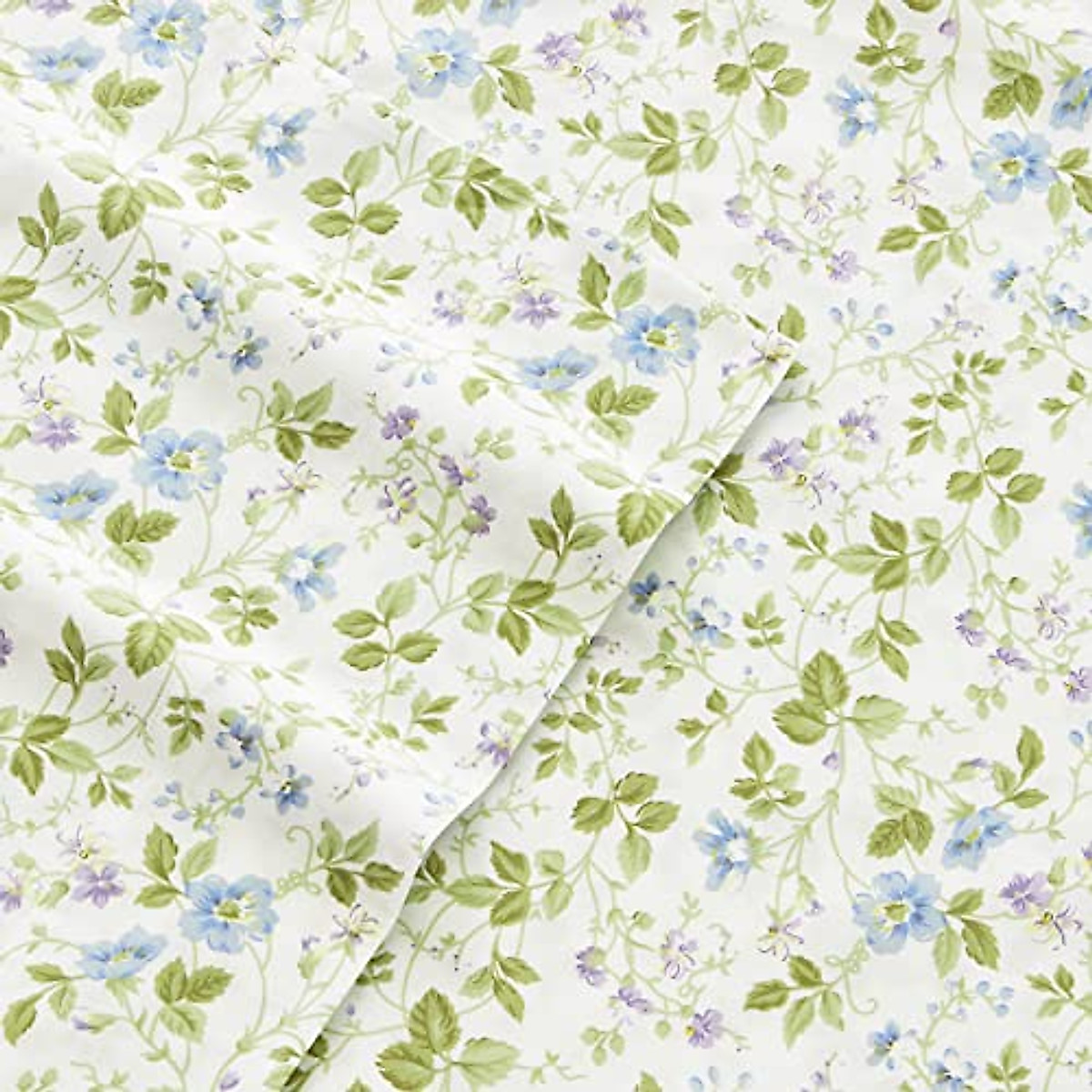 Laura Ashley - King Sheet Set, Soft Sateen Cotton Bedding Set - Sleek, Smooth, & Breathable Home Decor (Spring Bloom Wildflower, King)