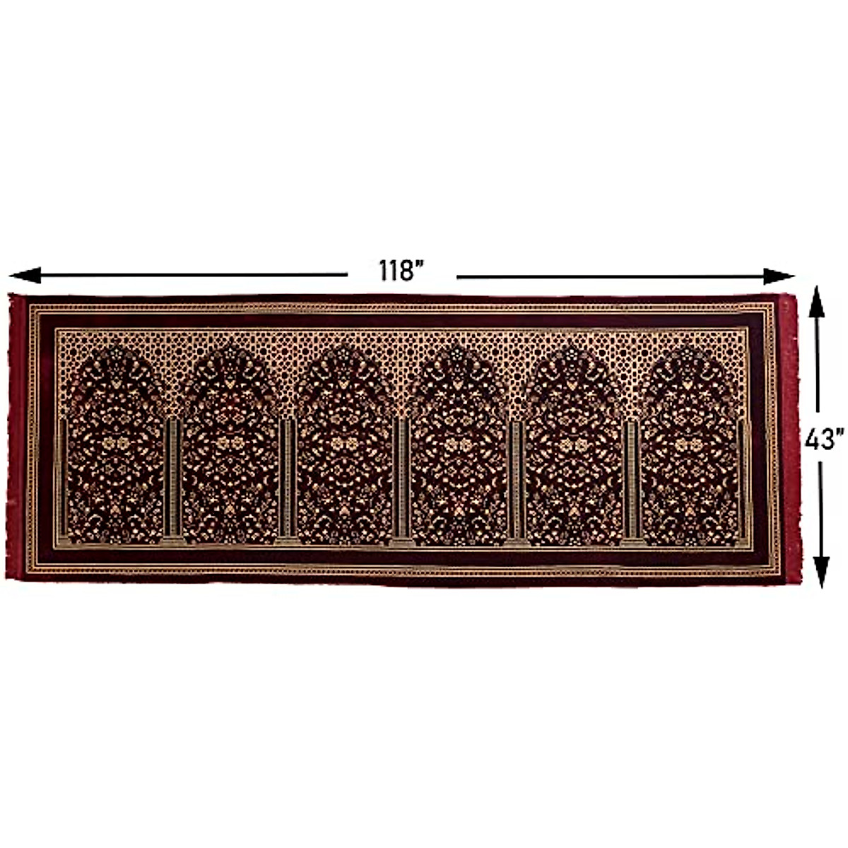 Modefa Turkish Islamic Prayer Rug - Multi Person Janamaz Sajada for Family or Mosque - Large Gathering & Group Praying Carpet - Wide Velvet Praying Mat (6 Person: 43 x 118 in)