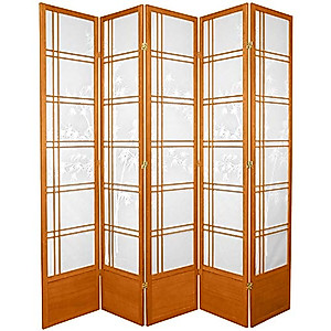 Oriental Furniture 7 ft. Tall Bamboo Tree Shoji Screen - Honey - 5 Panels