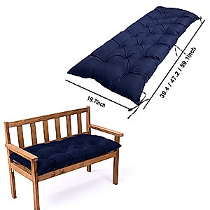 Outdoor/Indoor Waterproof Bench Cushion,Non-Slip Bench Pads with Ties Swing Chair Tatami Cushion,Bench Cushions for Patio Backyard Porch Garden Wicker Loveseat Furniture (47.2*19.7inch, navy blue)