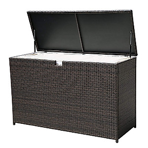 Patiorama Outdoor Wicker Storage Box Patio Aluminum Frame Espresso Brown Wicker Cushion Storage Bin Deck Box, 120 Gallon