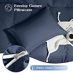 Yastouay Duvet Cover Set Twin Size Soft and Comforter Duvet Cover 100% Washed Microfiber Duvet Covers with Zipper Closure and Corner Ties Bedding Cover Set (68x90 inches, Navy Blue)