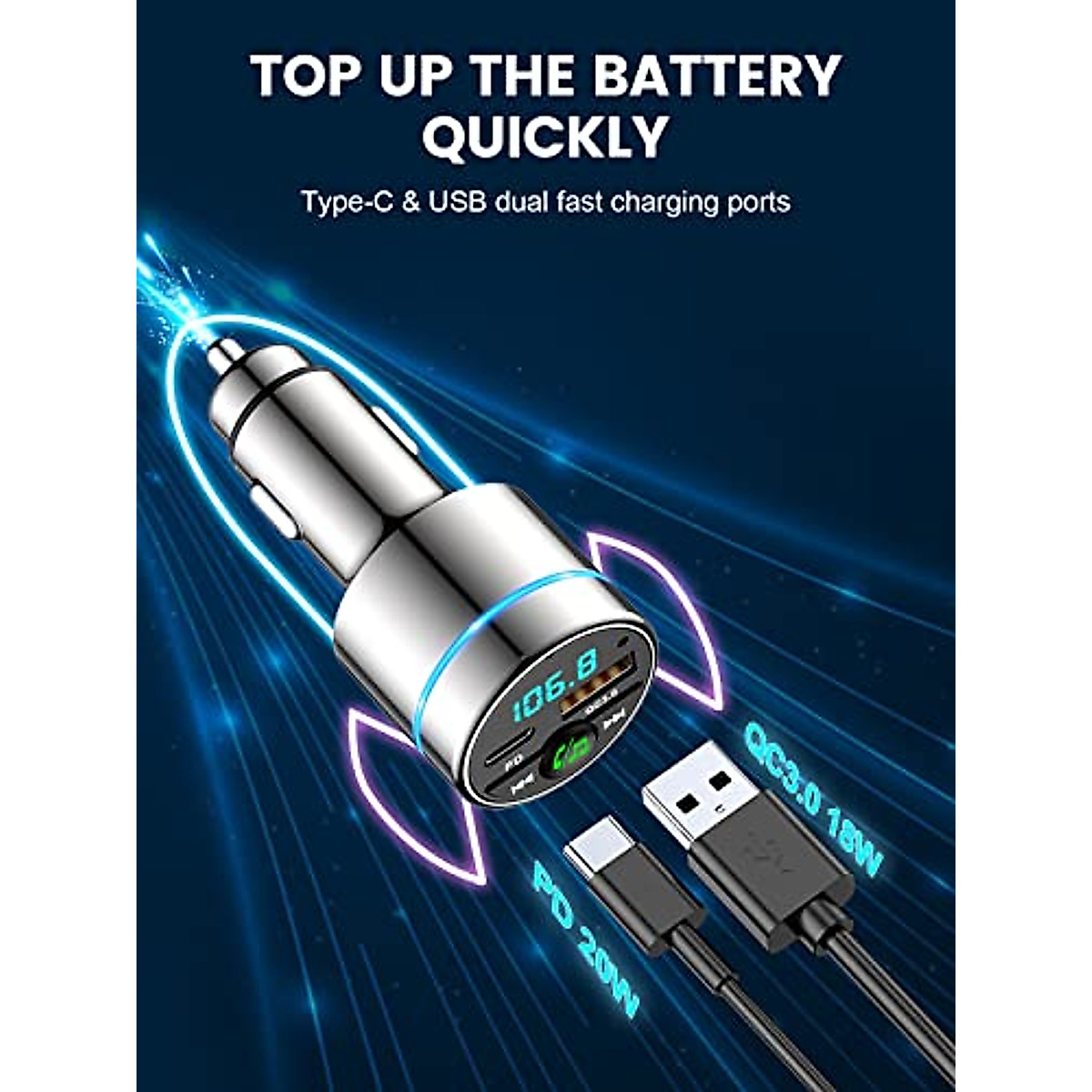 RIWUSI BC61 [All-Metal] FM Bluetooth 5.3 Transmitter for Car X1+ T25C [Upgraded Type-C] Bluetooth Car Adapter X1