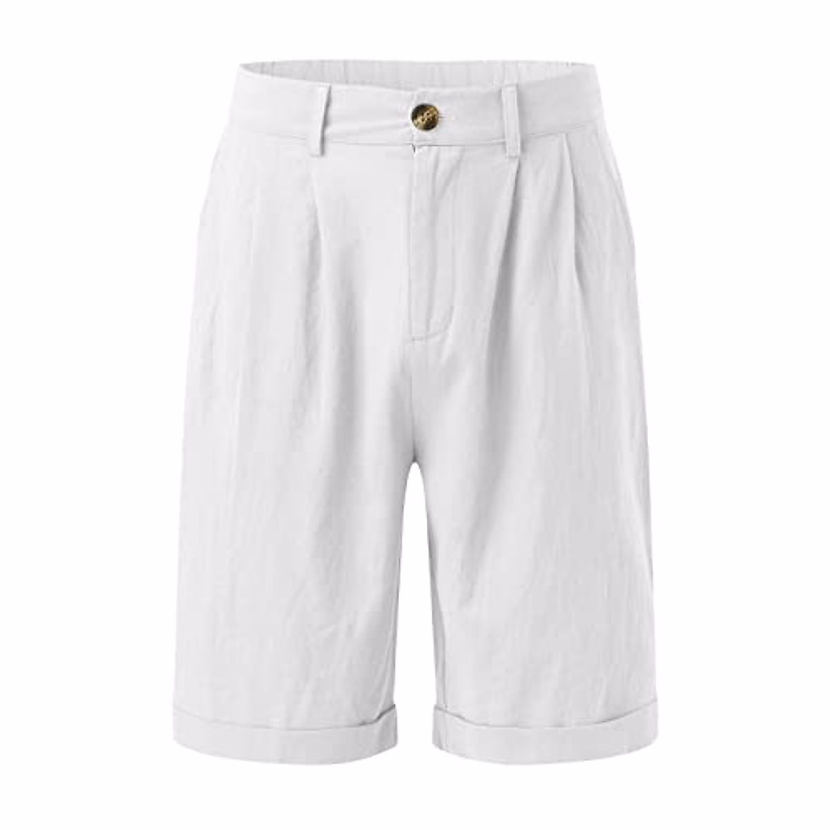 Mens Shorts with Elastic Waistband White Linen Pants Men 2023 Casual Buckle Zipper Summer Beach Shorts Classic-Fit Pleat Front Shorts with Pockets Long Cargo Shorts for Men Big Tall White M