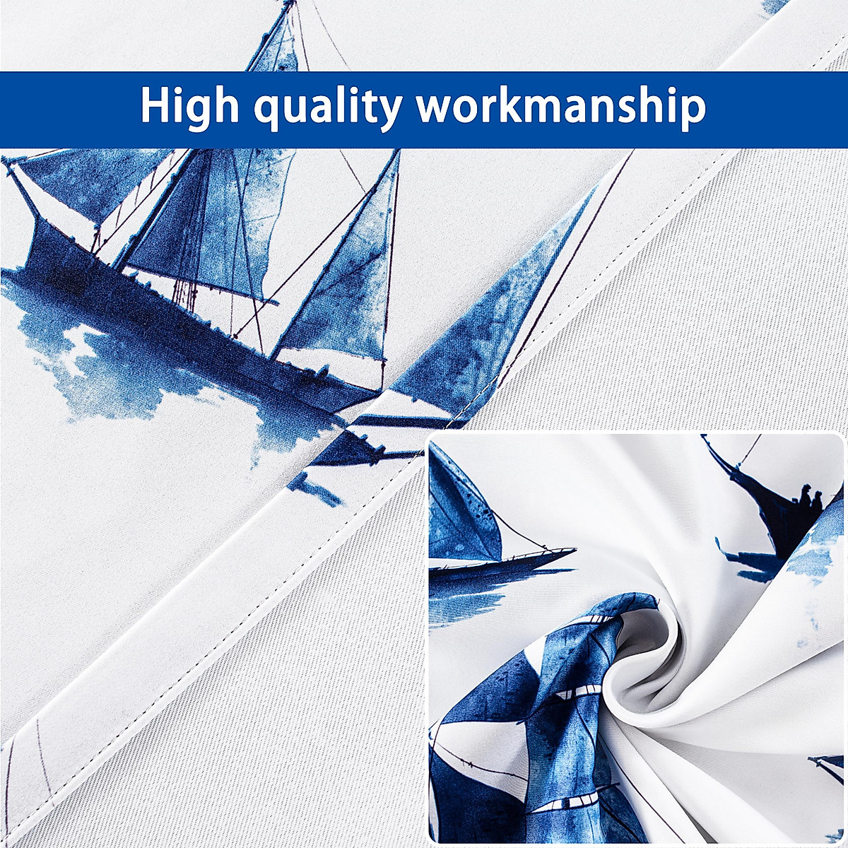 DriftAway Harbor Sailboat Ocean Print Blackout Thermal Insulated Window Curtain Valance Rod Pocket 52 Inch by 18 Inch Plus 2 Inch Header Navy