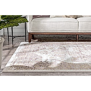 Well Woven Kensington Maxwell Lavender Modern Medallion Antique Vintage Distressed Area Rug 7'10" x 10'6"