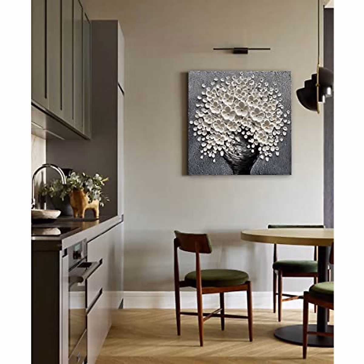 Epicler art White Flower Oil Painting Modern Abstract Art Oil Painting Home Bedroom, Dining Room, Living Room, Office Wall Decoration (20x20 inches)