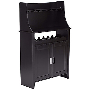 Kings Brand Furniture Wood Wine Rack Buffet & Storage Cabinet, Black, WR1345