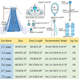 Luzlen Snow Princess Dress for Girls Toddler Queen Costume Halloween Christmas Cosplay Birthday Party Outfits Kids Blue, 4-5T(Tag 120)