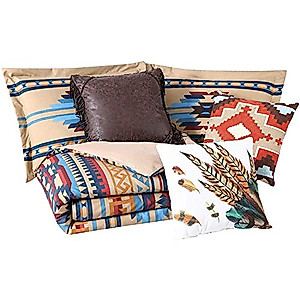 Chezmoi Collection Wyoming 7-Piece Southwestern Geometric Tribal Comforter Set - Printed Multicolor Beige Brown Blue Red Bedding Set, California King
