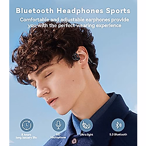 Open Ear Headphones, QODISA Wireless Air Conduction Headphones with Mic, Sport Headphones Bluetooth 5.3 IPX6 Waterproof Music Call-answering Lightweight for Running Workout Hiking Driving Cycling