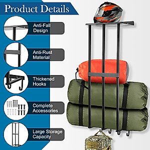 YUNFUTIEI Camping Chair Wall Storage for Garage - Metal Camping Chair Wall Mount Holder | Carries 4 Hooks and Anti-Slip Barrier | Garage Storage Rack for Chair, Tents, Umbrella, Yoga Mats, etc.