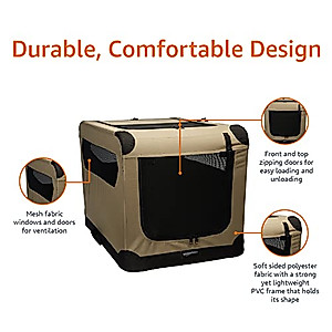 Amazon Basics 2-Door Collapsible Soft-Sided Folding Soft Dog Travel Crate Kennel, Medium (21 x 21 x 30 Inches), Tan