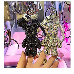BONICI Girls Fashionable Diamond Bear Pendant Keychain Bling Sparkle Luxury Bear Key-Chains Keyring Gift Pendant for Handbag Tote Purse Backpack Bag Decoration Car Key Tassel Wrist Strap -Black