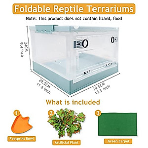 RunDuck Foldable Reptile Terrariums Kits Gecko Tank with Plant, Feeding Bowl, Carpet, Easy to Carry, Easy to Move with Wheels, Heat-Resistant Material, Suitable for Snake Tortoise Leopard Gecko
