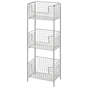mDesign Steel Freestanding Storage Organizer Tower Rack Basket Shelf, Metal 3-Tier Furniture Unit for Master/Guest Bathroom, Powder Room - Holds Bath Towels, Soap - Concerto Collection - Stone Gray