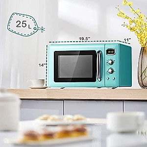 ARLIME Retro Microwave Oven 900W,0.9 Cu.Ft Countertop Microwave W/Defrost & Auto Cooking, LED Display, Pull Handle Design, Easy Clean Interior, Child Lock, ETL Certification, Vintage Microwave(Mint)