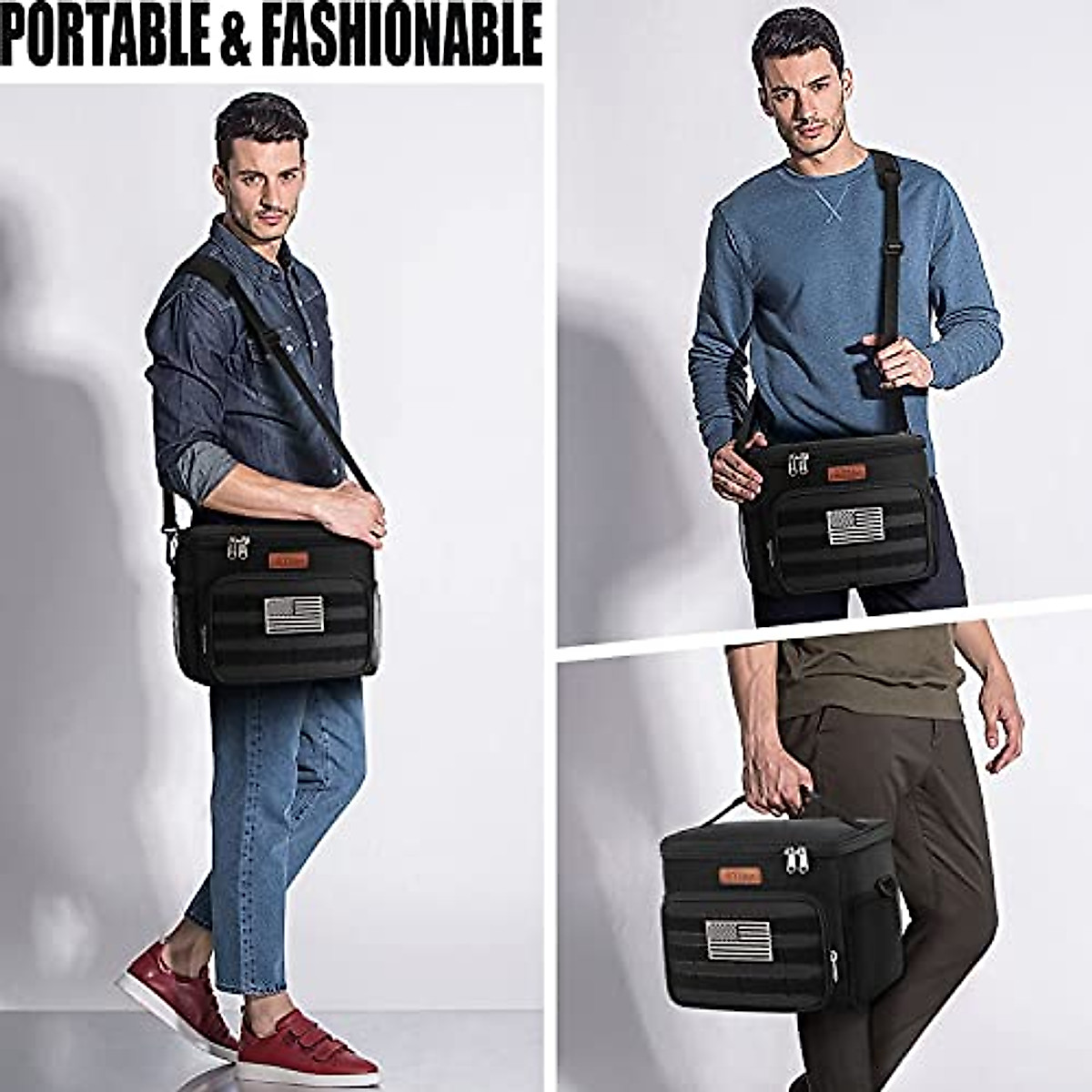 Tiblue Insulated Reusable Lunch Box for Office Work School Picnic Beach, Leakproof Freezable Cooler Bag with Adjustable Shoulder Strap (Medium, Tactical Black)