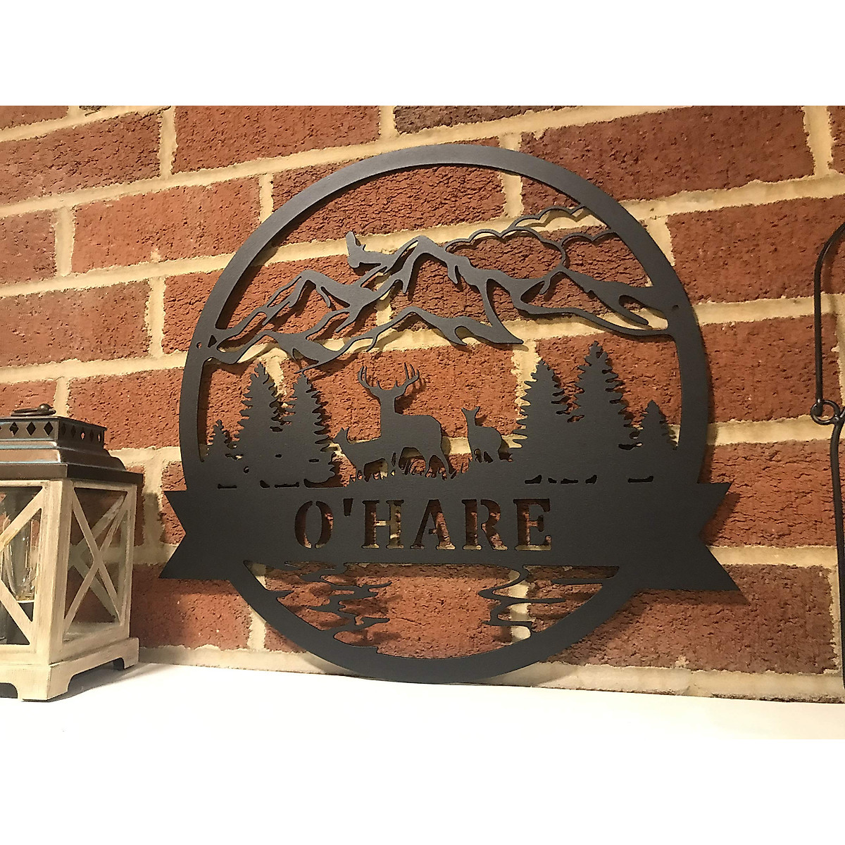 Mountain Deer Scene sign Personalized Metal Monogram, Wedding Gift. Family Name Sign, Outdoor Name Sign, Anniversary, Last Name Sign,Front Door