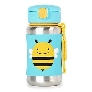 Skip Hop Toddler Sippy Cup with Straw, Zoo Stainless Steel Straw Bottle, Bee