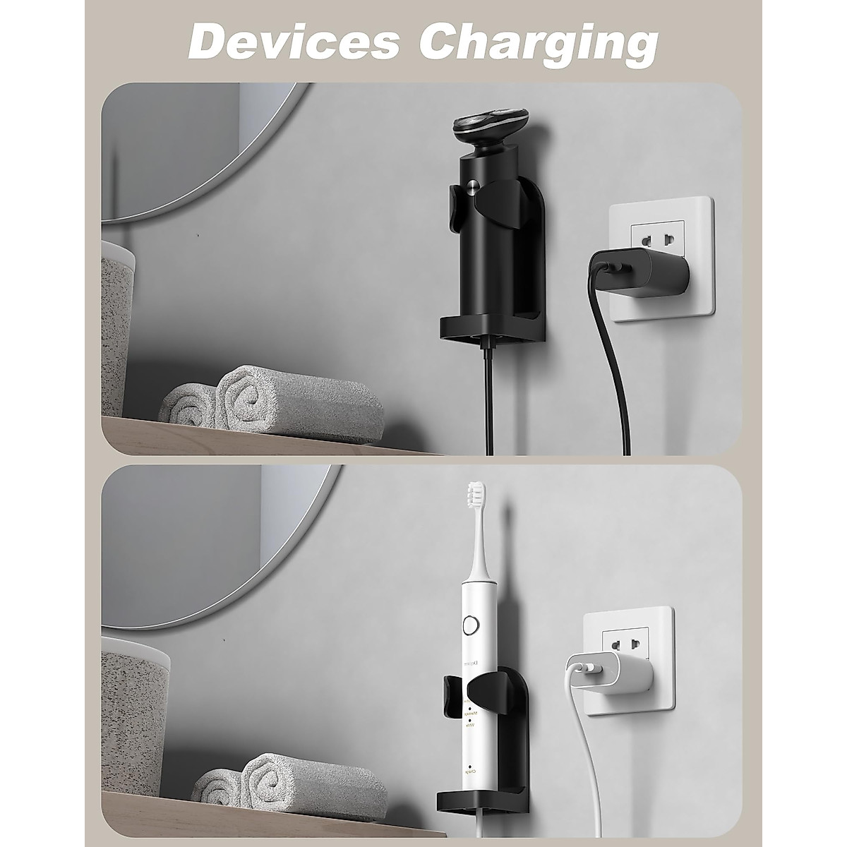 POANES Adjustable Electric Shaver Holder Wall Mount, 2-Pack Nailless Glue Razor Holder, Electric Toothbrush Holder, White Bathroom Shower Electric Shaver Holder