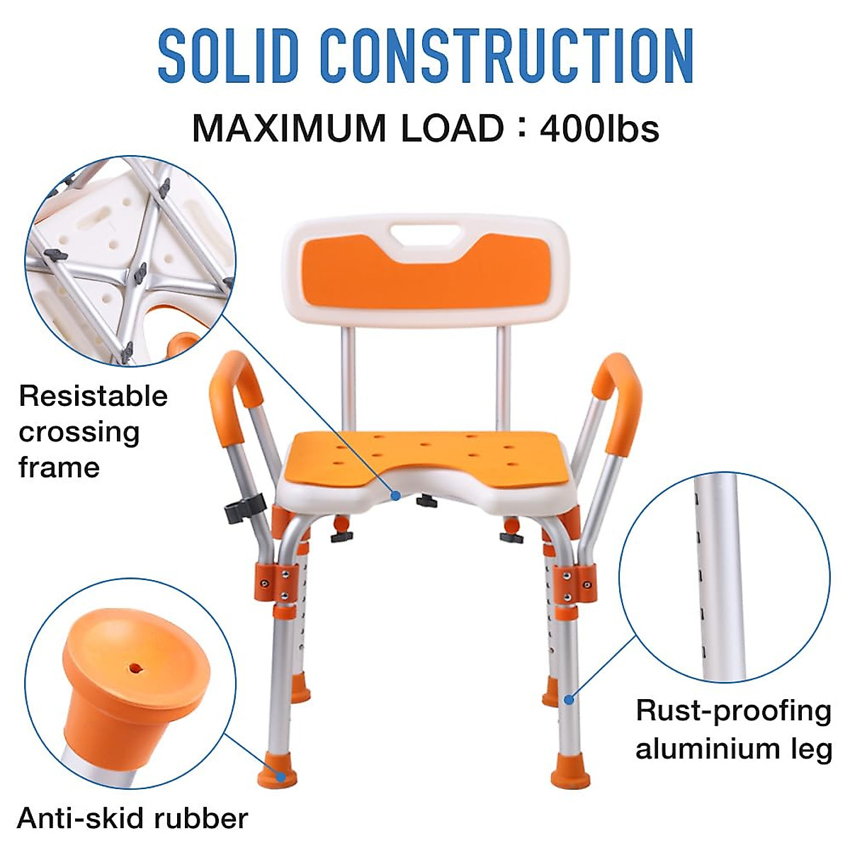 Shower Chair for Inside Shower, Japard 400 lbs Heavy Duty Bath Chair with Arms and Shower Head Holder, Medical Shower Seat, Bath Stool Safety Shower Bench for Elderly