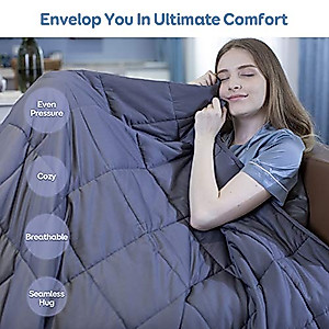 BUZIO Weighted Blanket 25 lbs for Adults 240-280 lbs (Diamond Pattern), Heavy Blanket with Oeko-TEX Standard Cotton Fabric and Premium Glass Beads (60 x 80 inches), Light Grey