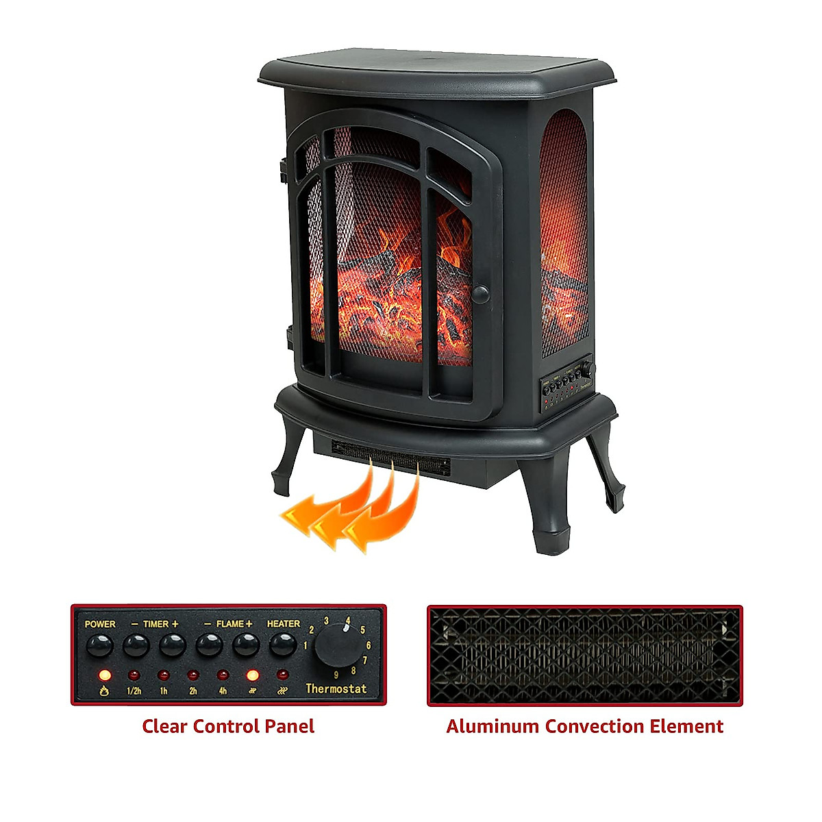 FLAME&SHADE Electric Fireplace Stove for Indoor use, 24 inch Portable Freestanding Space Heater with Remote