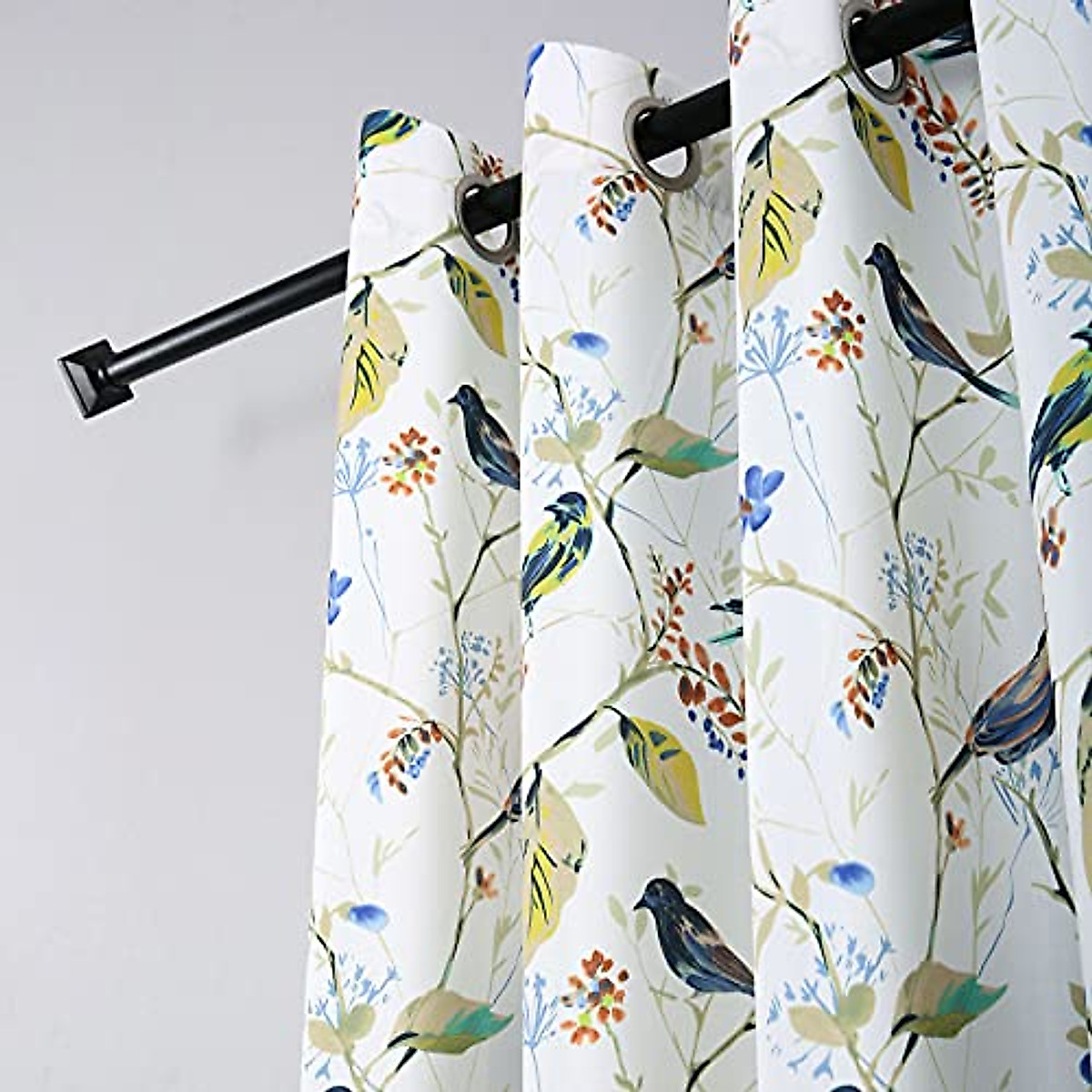 Leeva Delicate Blue Birds Window Curtains for Bedroom Dining Room, Grommet Top Crafted Printed Garden Windows Treatment Panels Set for Dorm, Set of 2 Pieces, 52x96